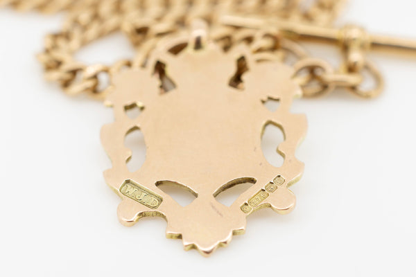 9ct Yellow Gold Vintage Fob Chain with Shield and T-Bar - Antique Hall ...